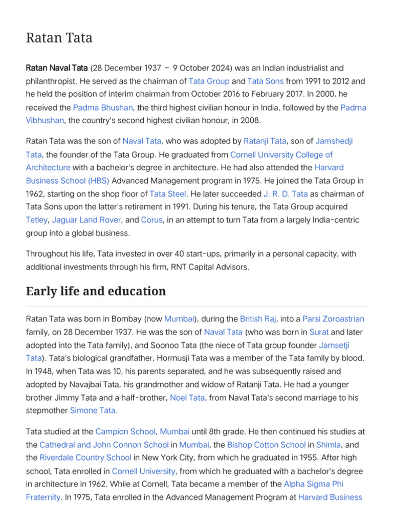 Ratan Tata - Wikipedia | PDF