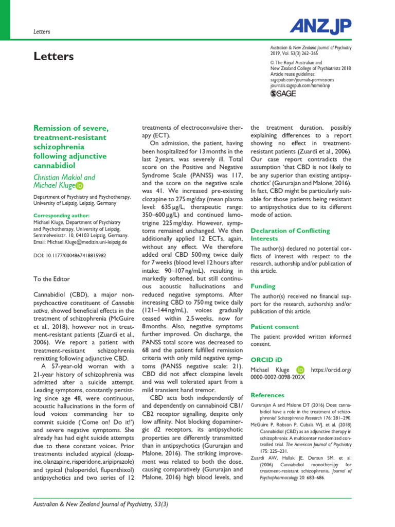 Letter To Editor - 2019 - Remission of Severe | PDF | Antipsychotic ...