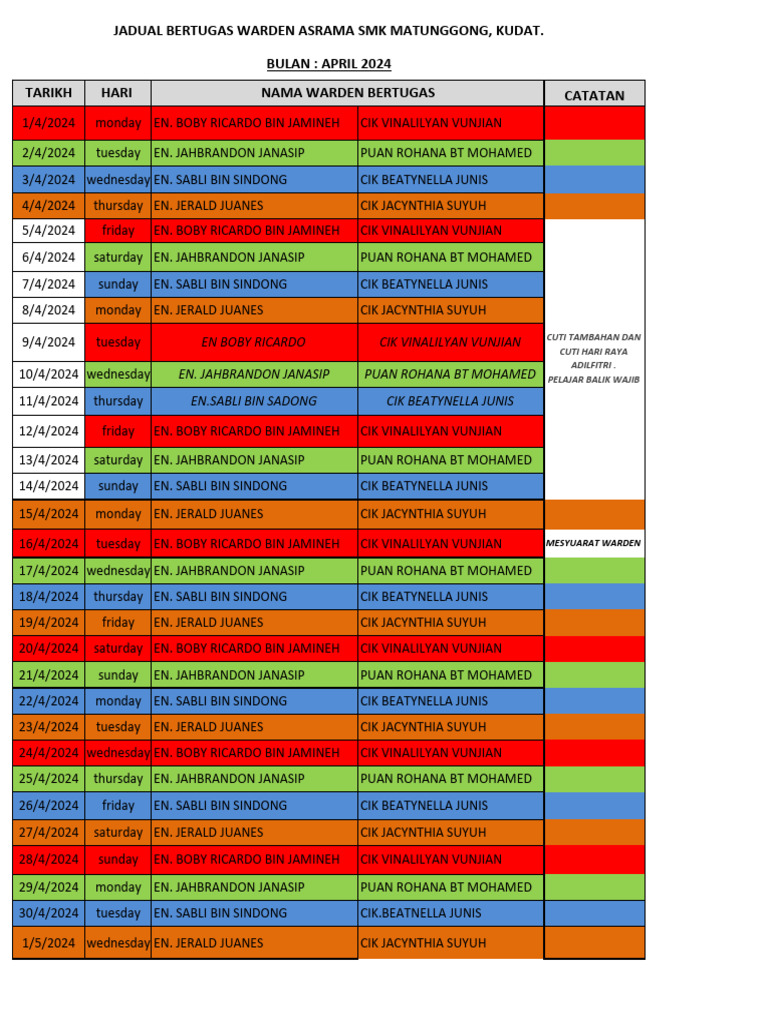 Jadual April 2024 | PDF