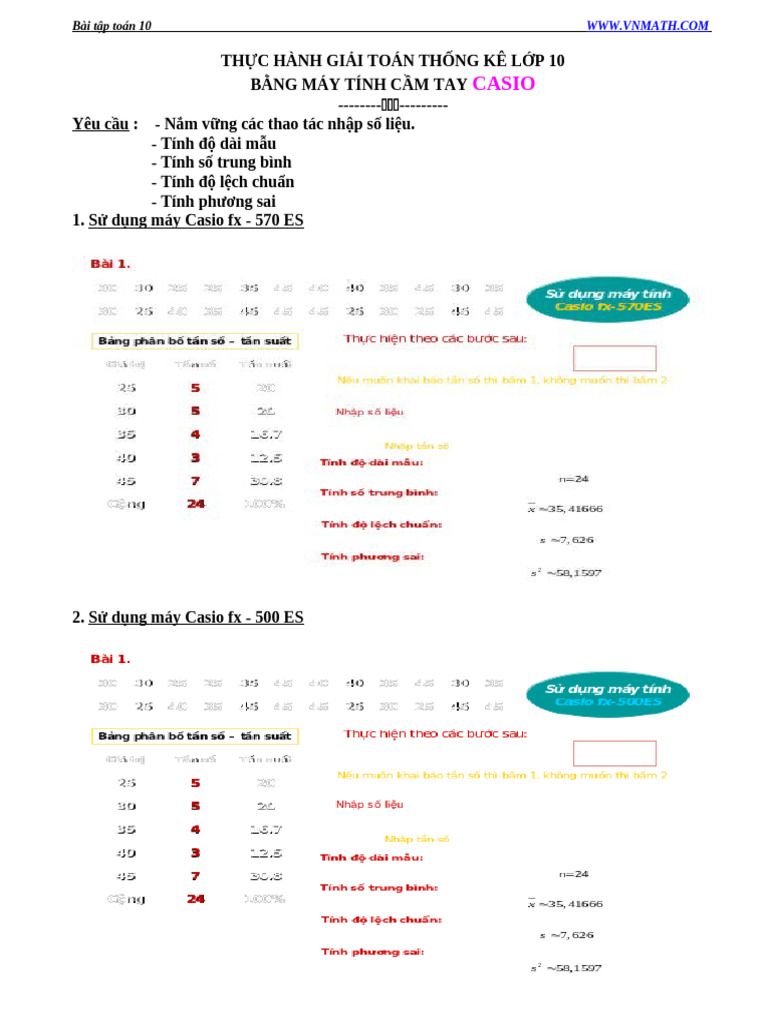 Huong Dan Bam May Casio - Bai Thong Ke | PDF