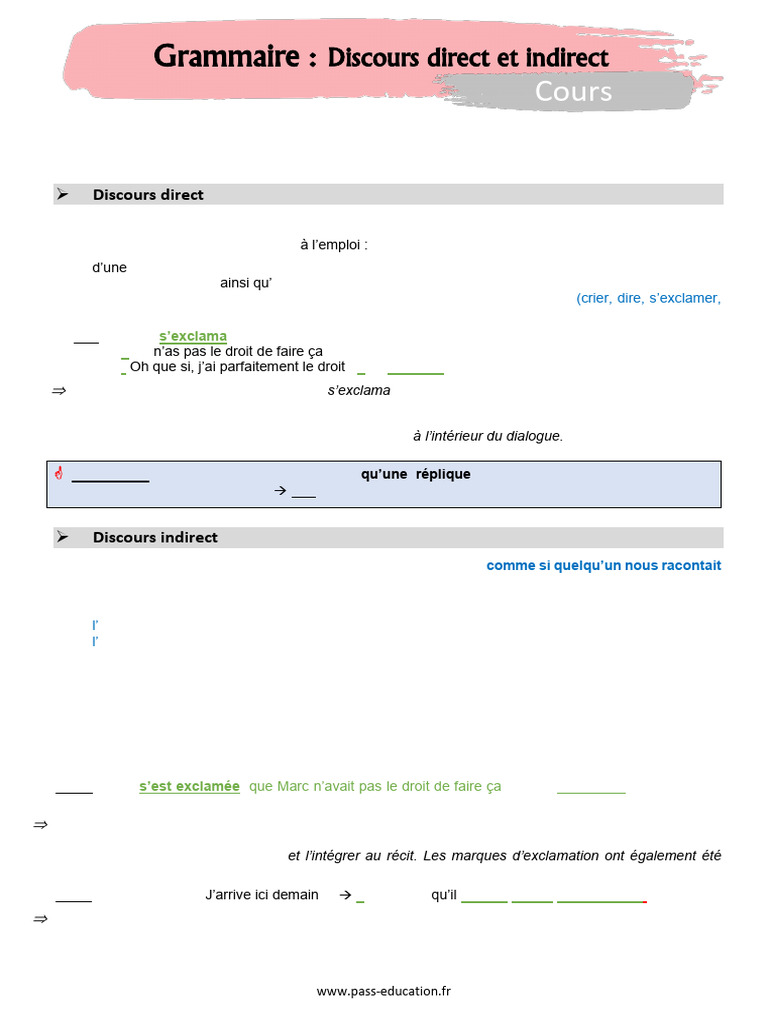 Grammaire : Discours direct et indirect | PDF | Guillemet | Grammaire