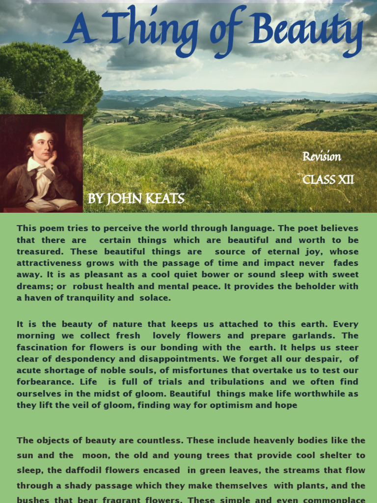A Thing of Beauty: Poem Analysis | PDF | Beauty | John Keats