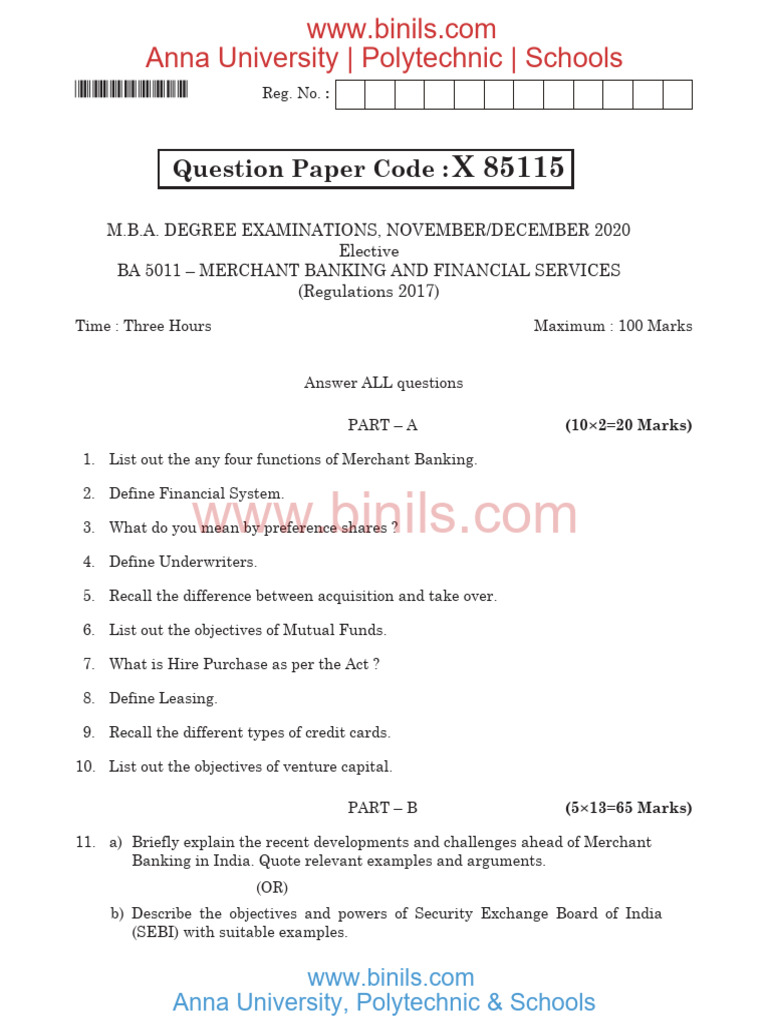 BA5011 Merchant Banking and Financial Services - Watermark | PDF ...