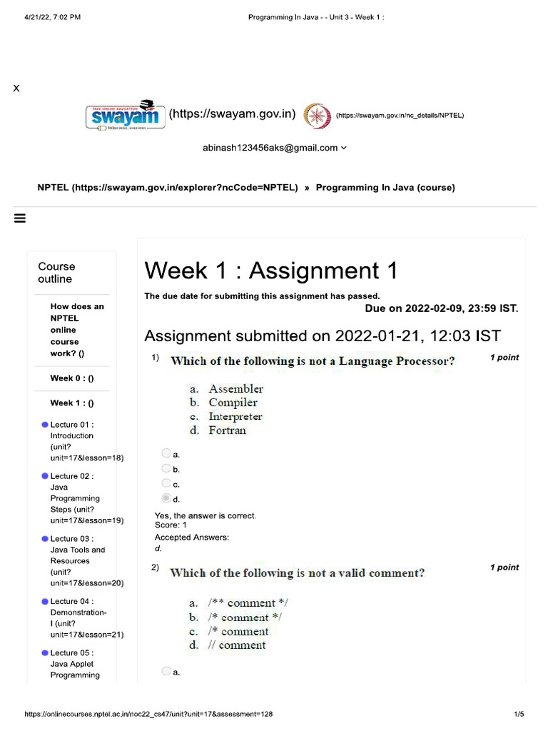 Nptel Programming in Java 2022 Jan April | PDF