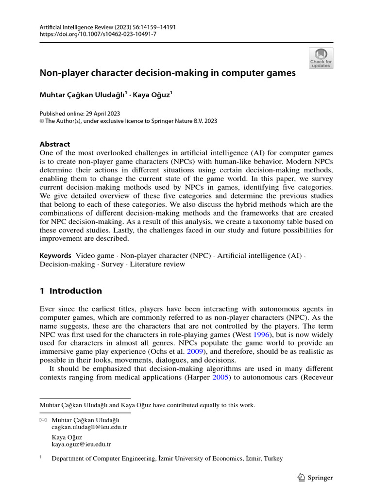 Non Player Characters Decision Making | PDF | Fuzzy Logic | Artificial Intelligence
