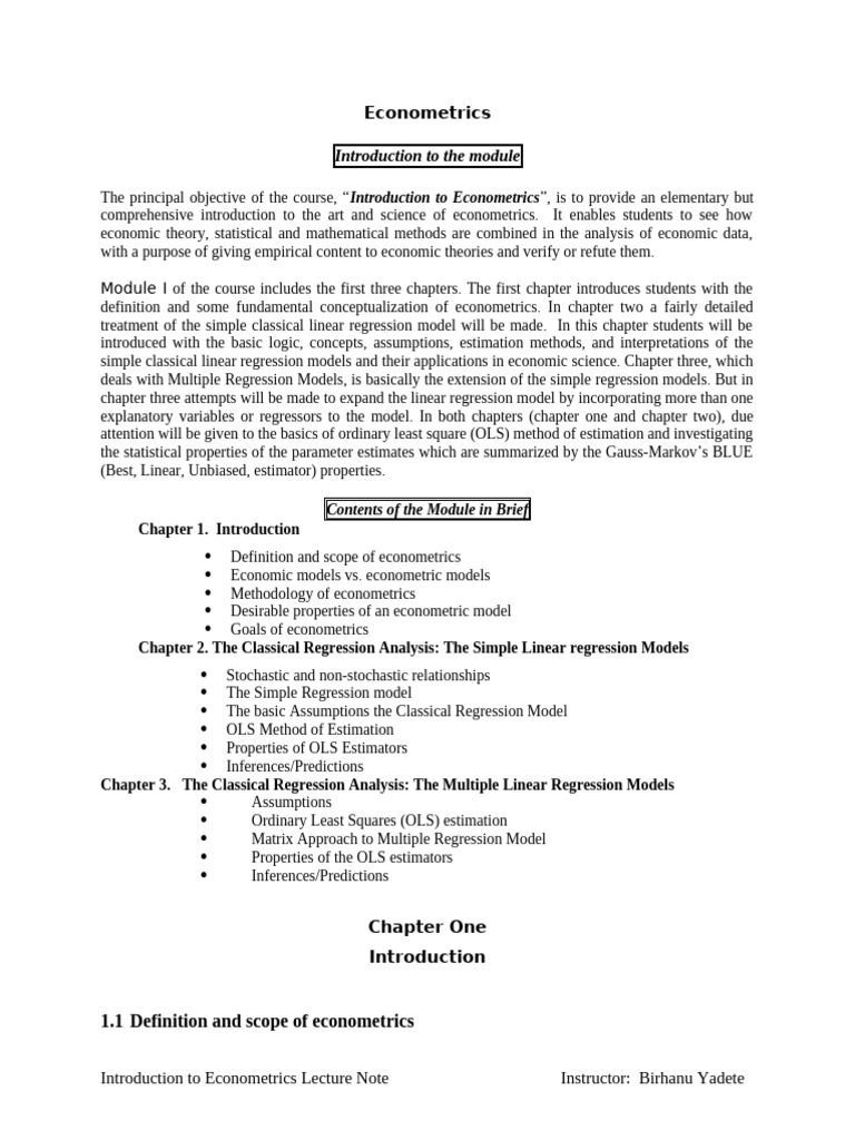 Introduction to Econometrics Module | PDF | Econometrics | Regression ...