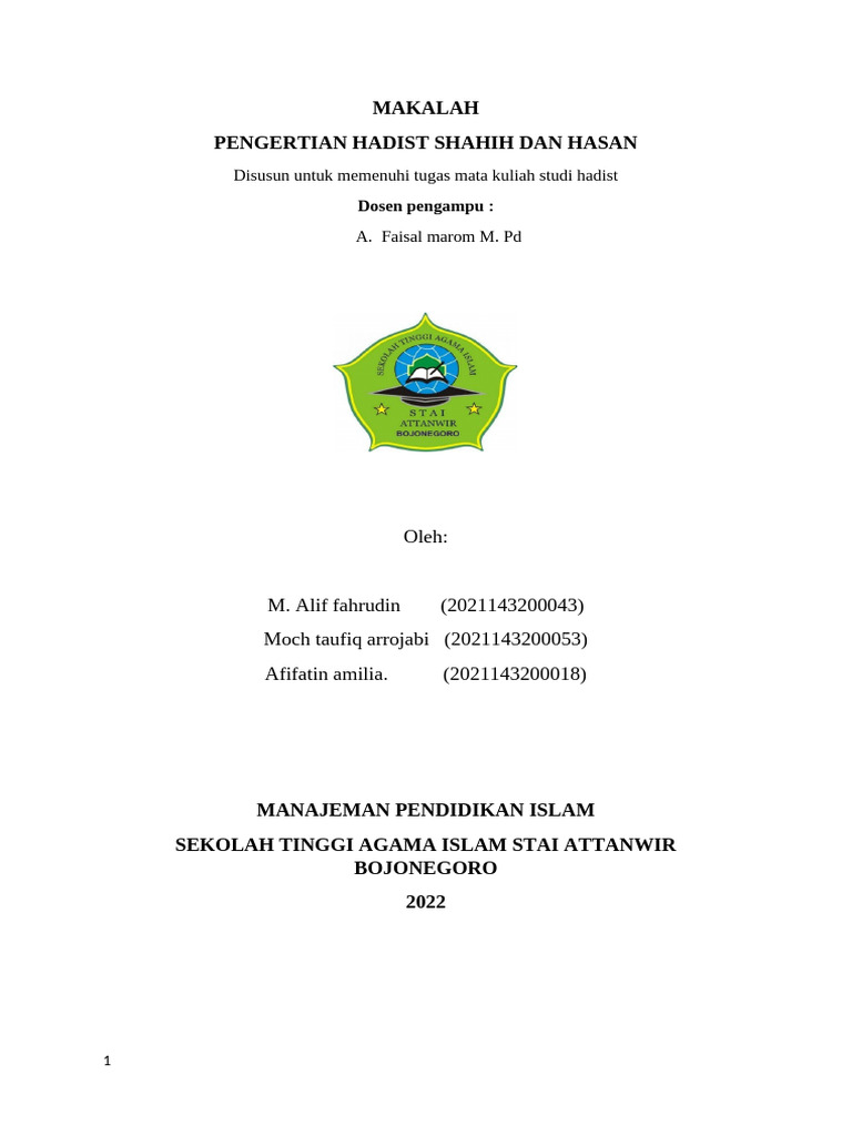 Pengertian Hadist Shahih dan Hasan | PDF | Karier & Perkembangan