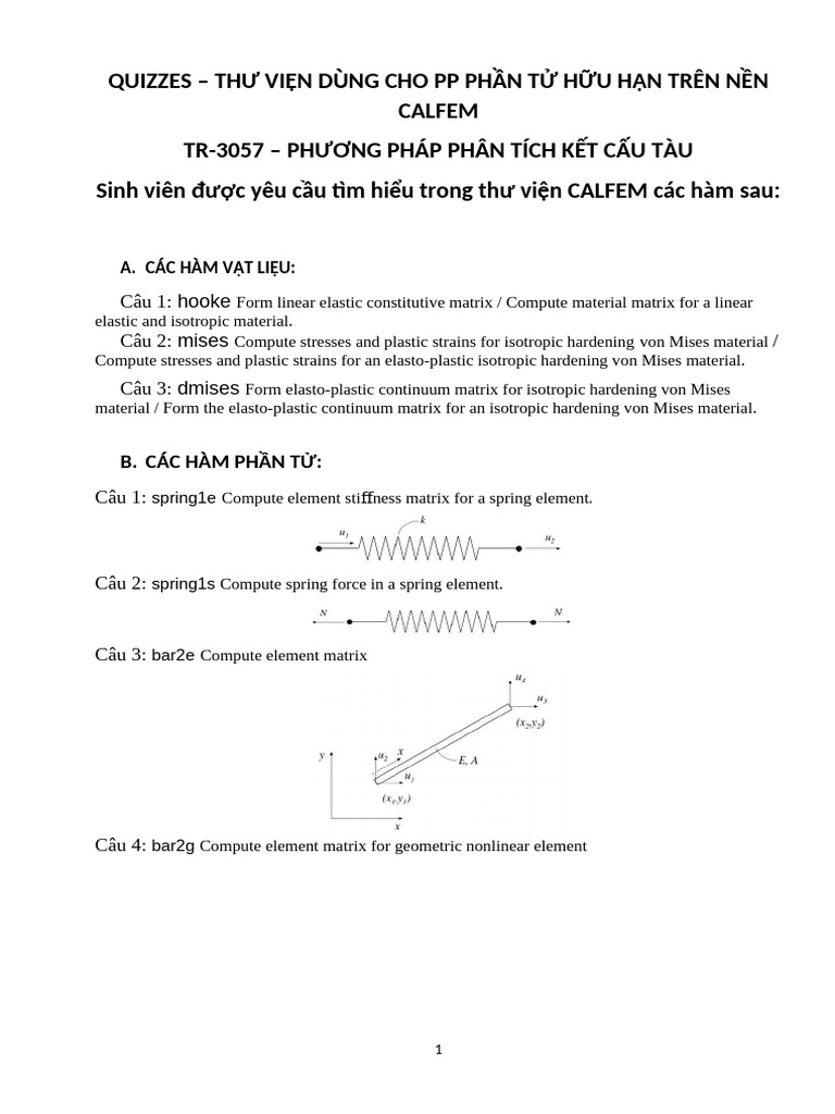 Quizzes-Các Hàm Trong PP PTHH - Calfem | PDF | Eigenvalues And ...