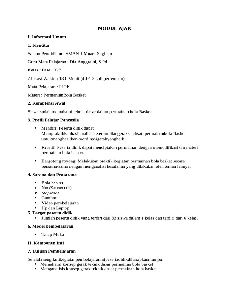 Modul Ajar PSP Bola Basket | PDF