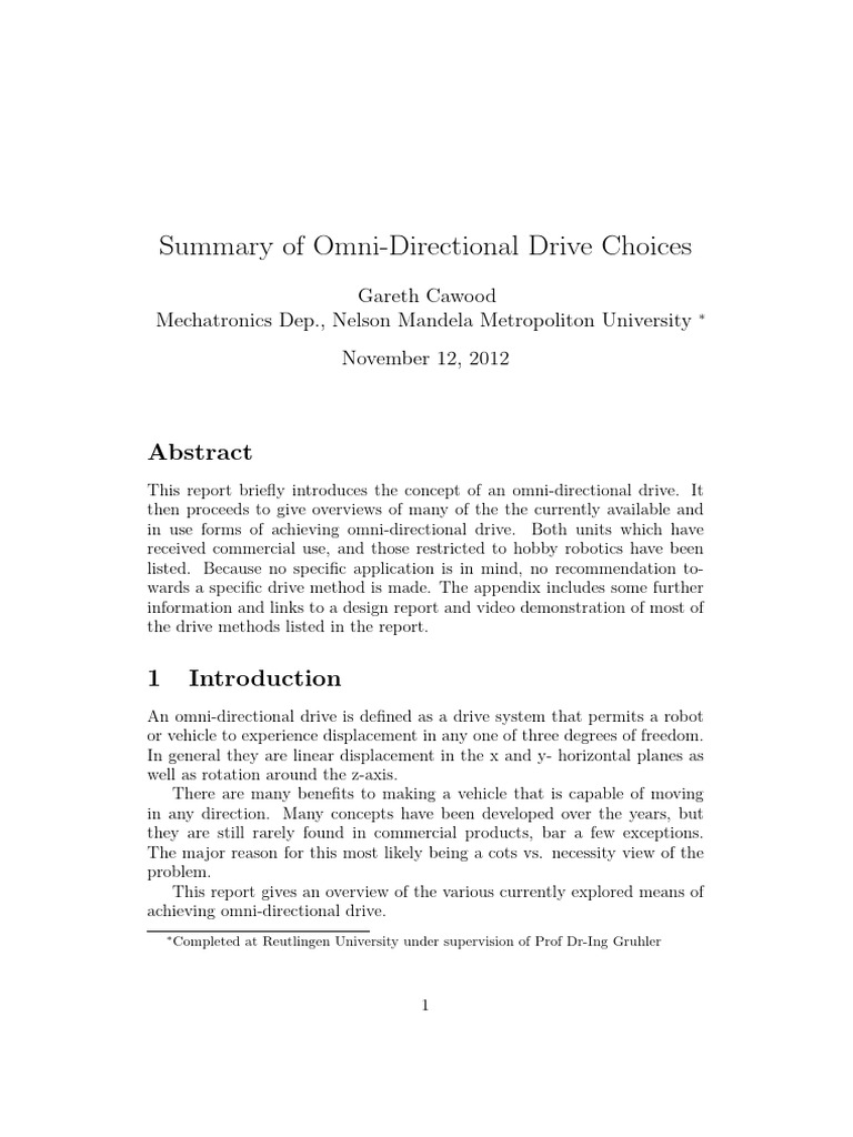 Summary of Omni Directional Drive Choices | PDF | Rotation | Wheel