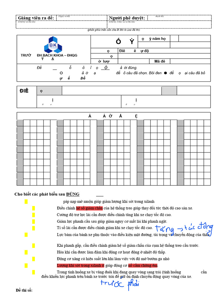 De Thi Cuoi Ki DKTD Tren Oto CQ HK212 Dap An Fix 1 | PDF