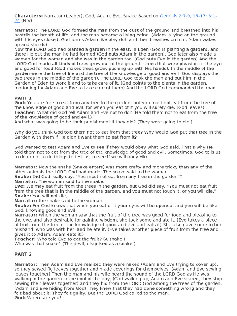 The Story of The Fall Script | PDF | Adam And Eve | Adam