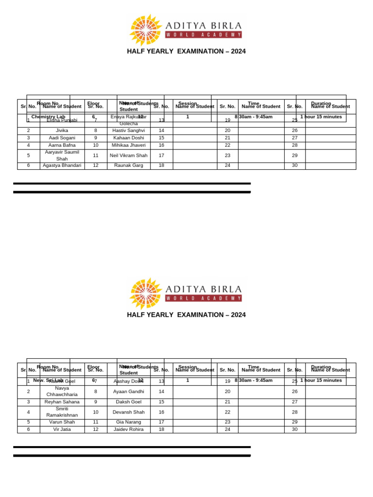Physics Practical Exam 22nd October 2024 Seating Plan | PDF