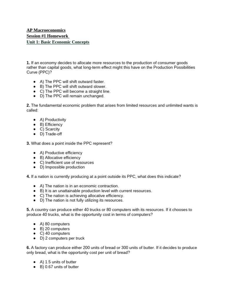 Homework AP Macroeconomics Session #1 | PDF | Opportunity Cost | Economics