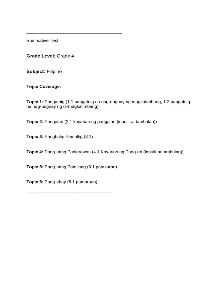 Summative Test Filipino | PDF