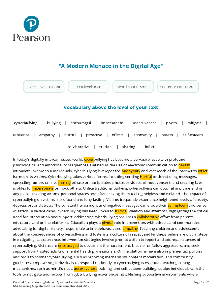 A Modern Menace in The Digital Age | PDF | Cyberbullying | Bullying