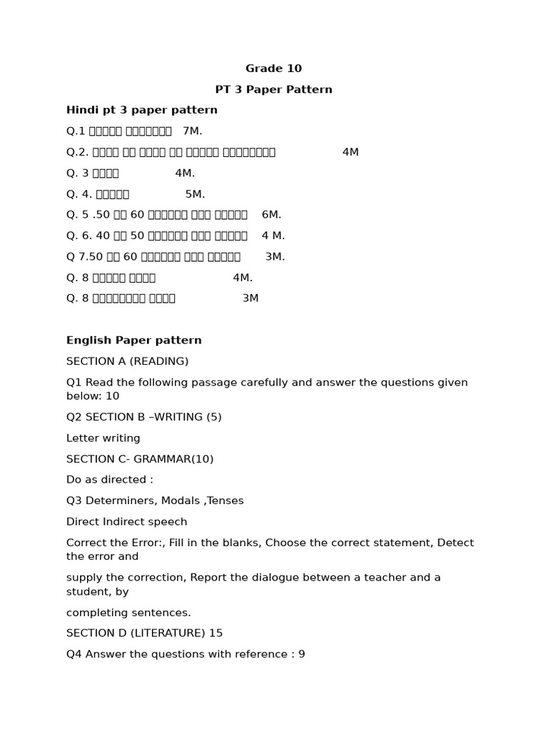 Grade 10 pt3 Paper Pattern All Subjects | PDF | Multiple Choice | Question