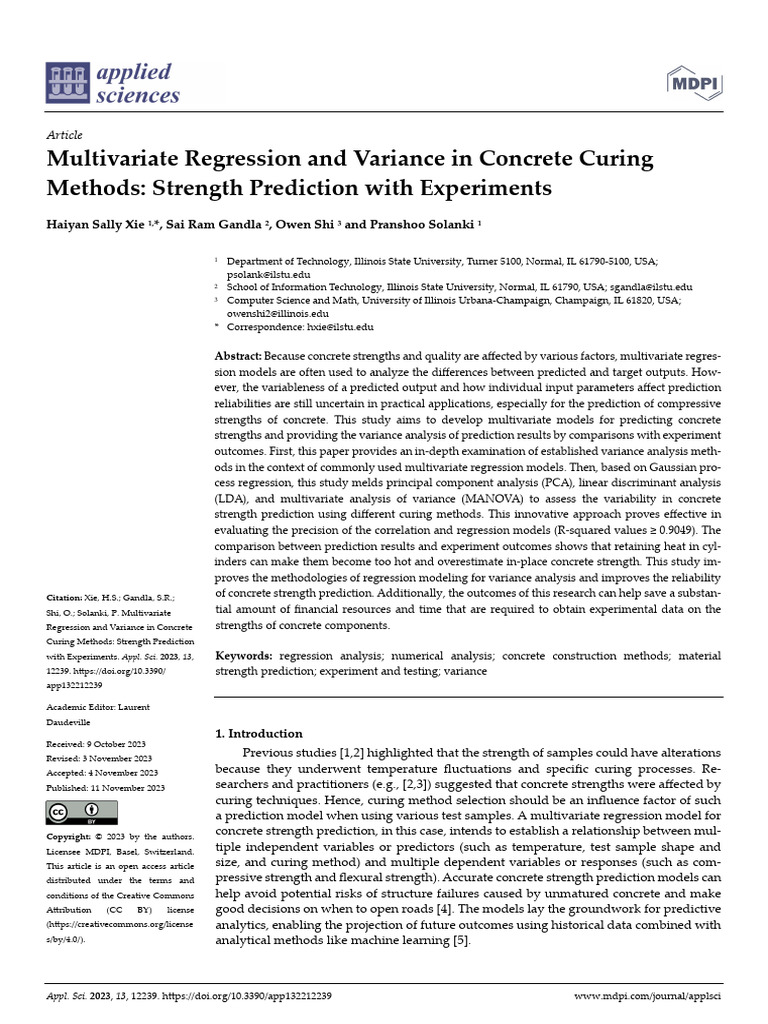 Multivariate Regression and Variance in Concrete Curing Methods Strength Prediction With ...