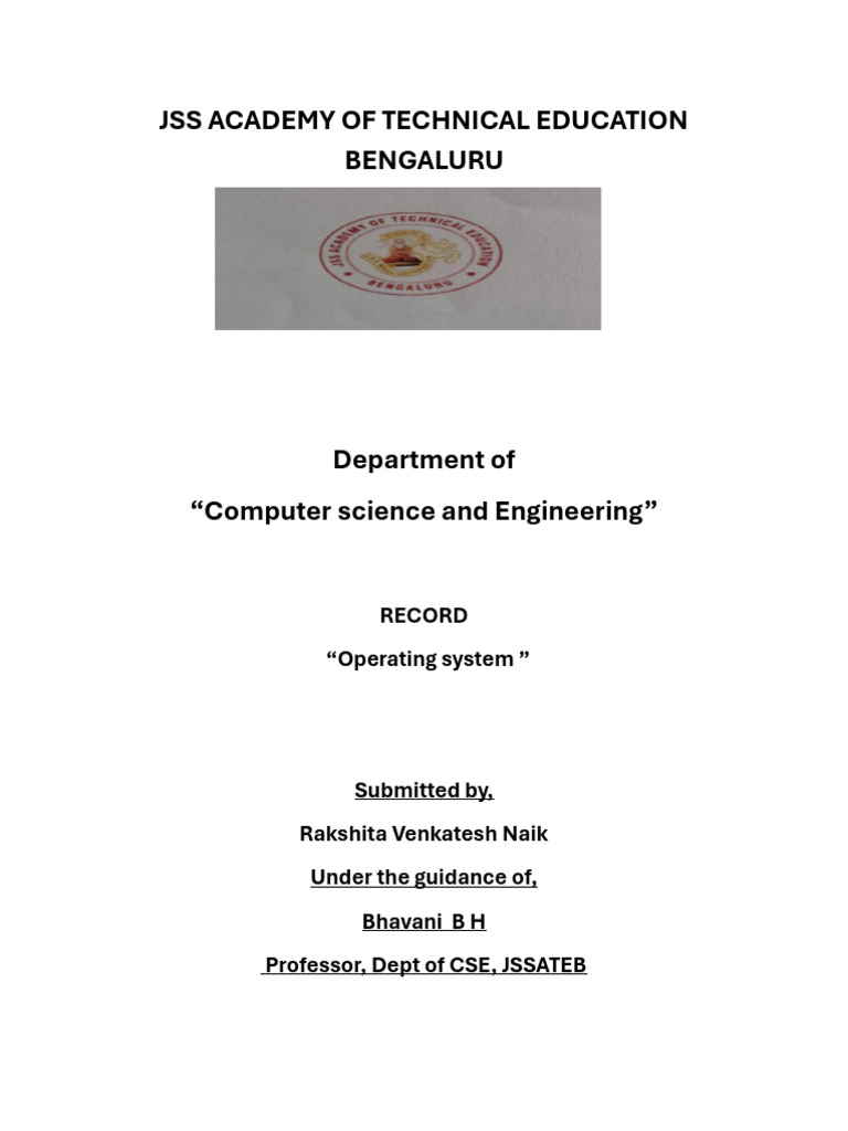 Jss Academy of Technical Education Bengaluru: Record "Operating System ...