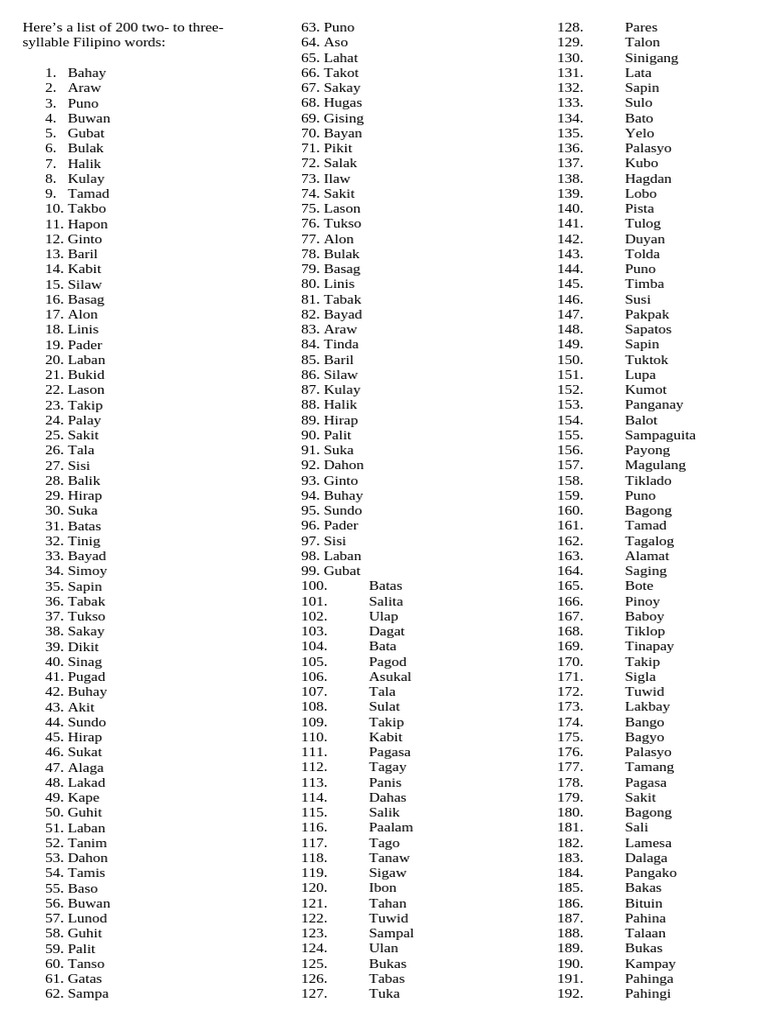 Filipino Words | PDF