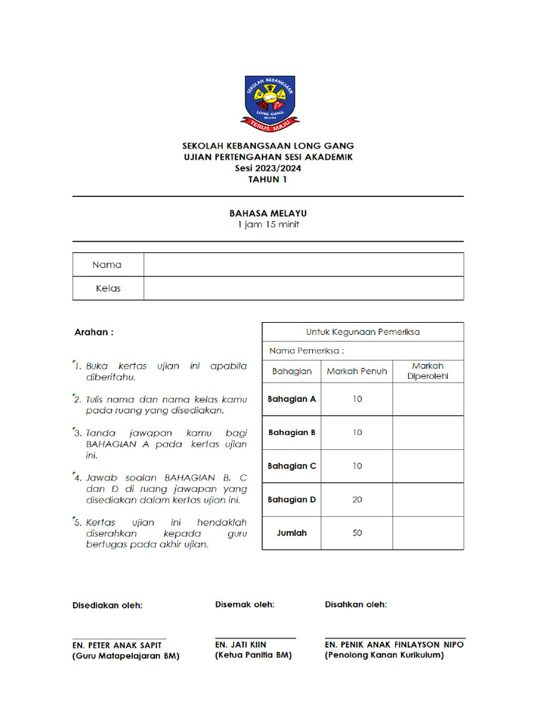 Bahasa Melayu Upsa Tahun 1 | PDF