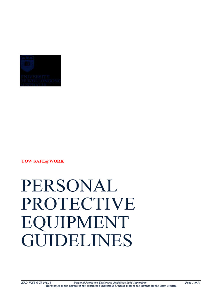 A16 Personal Protective Equipment Guidelines - Staff - UOW | PDF ...