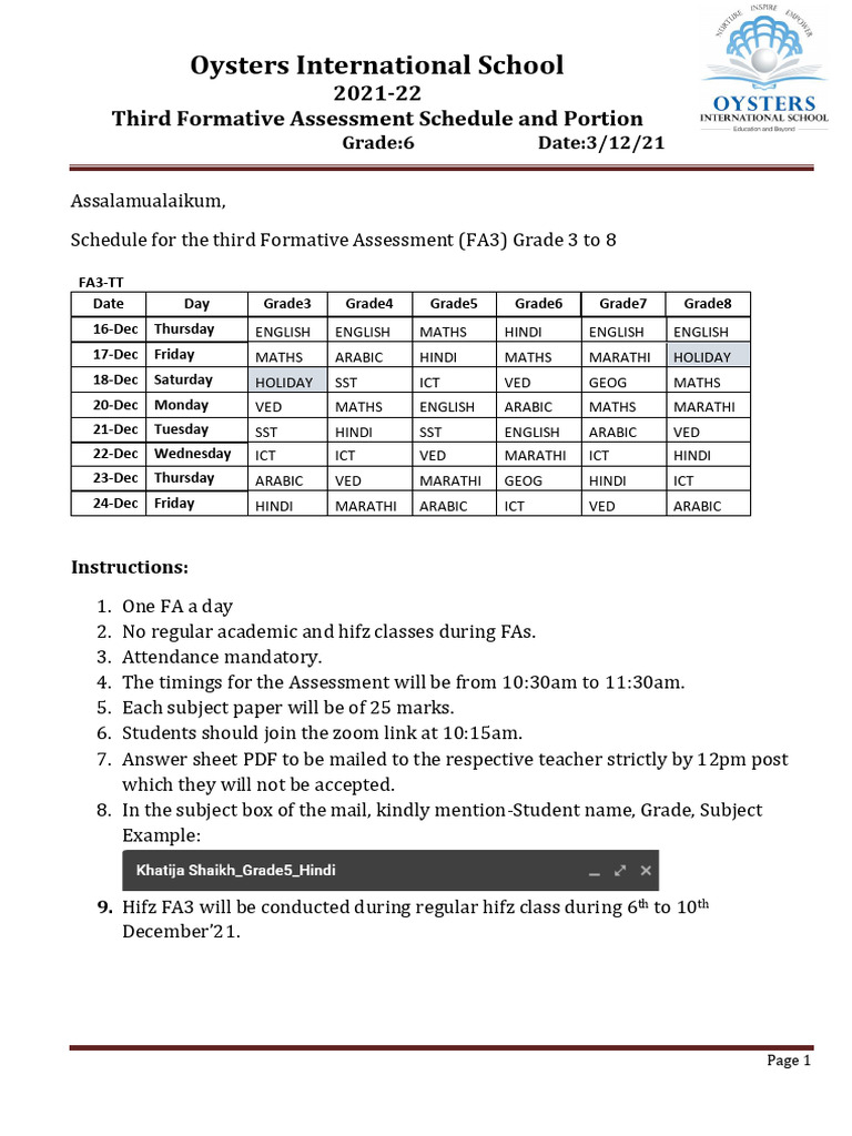 Grade6 - FA3 - Schedule and Portion | PDF | Human Communication
