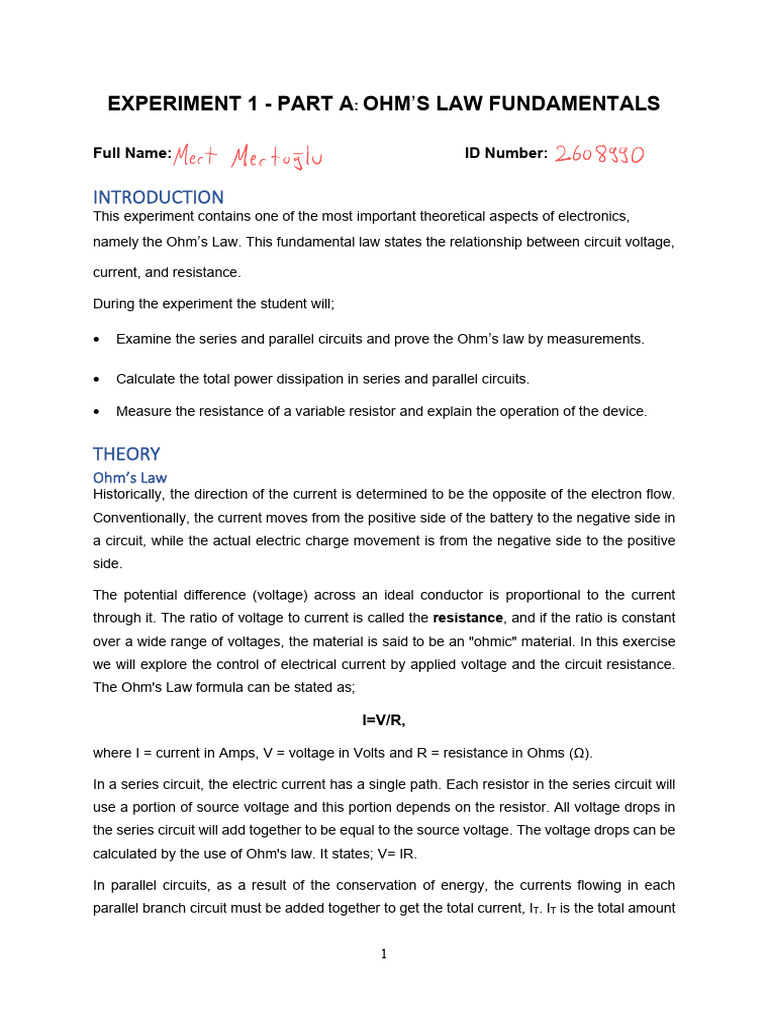Experiment 2 | PDF | Electrical Resistance And Conductance | Voltage