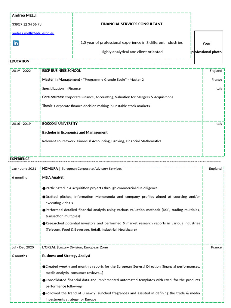 European CV Standard Template | PDF | Mergers And Acquisitions ...