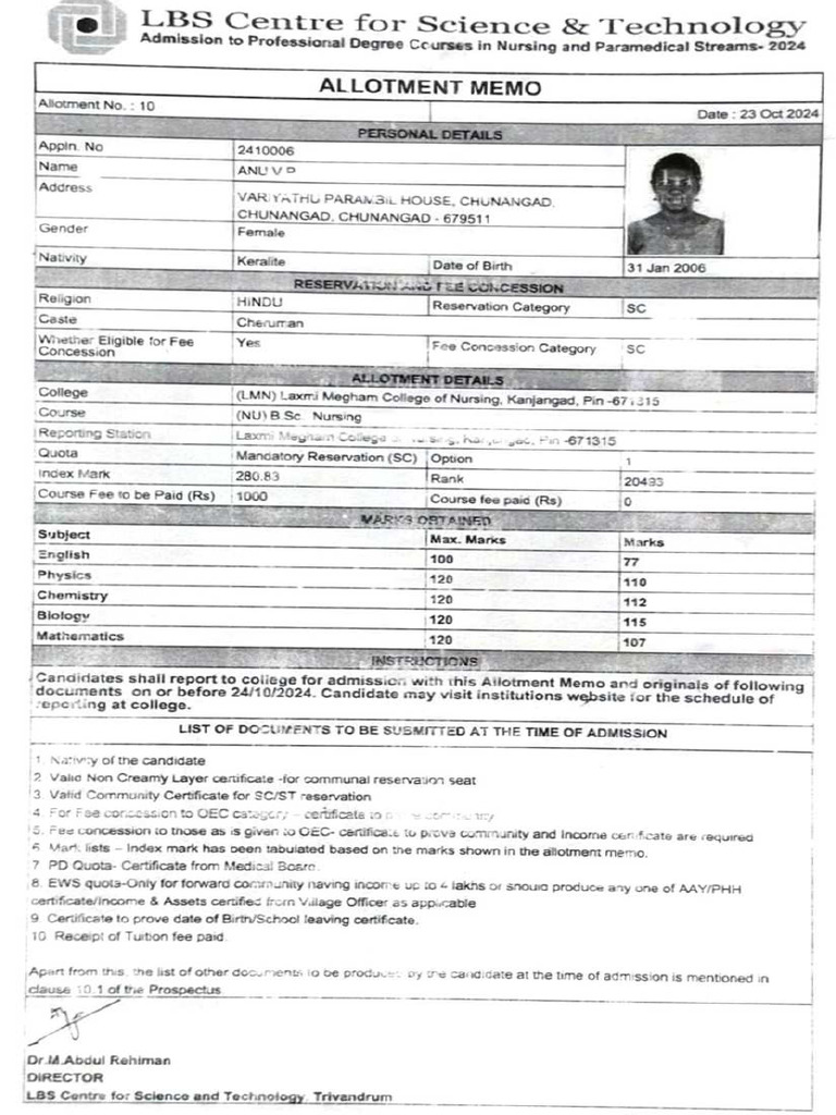 Anu VP - Allotment Memo | PDF