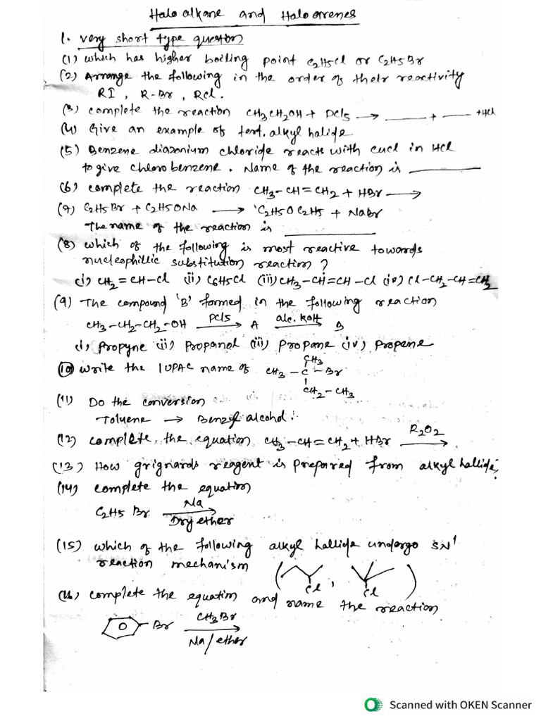 Halo Alkane Questions | PDF