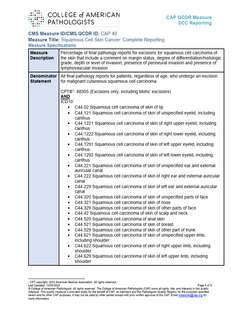 CAP 40 Squamous Cell Skin Cancer Complete Reporting | PDF | Squamous ...