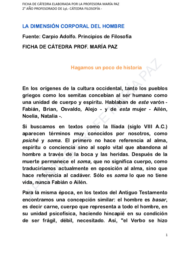Tema 8. La Dimensión Corporal Del Hombre | PDF | Alma | Realidad