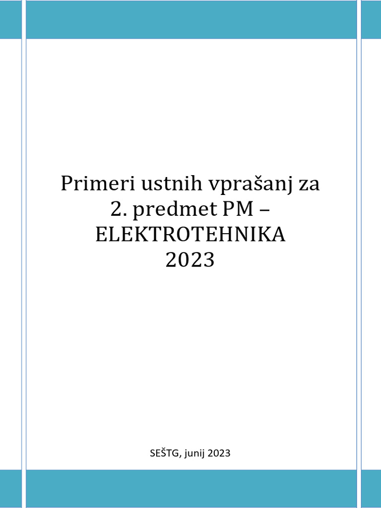Ustna Vprašanja Elektrotehnika POM - Prilagojena Za 2022 - 23 | PDF