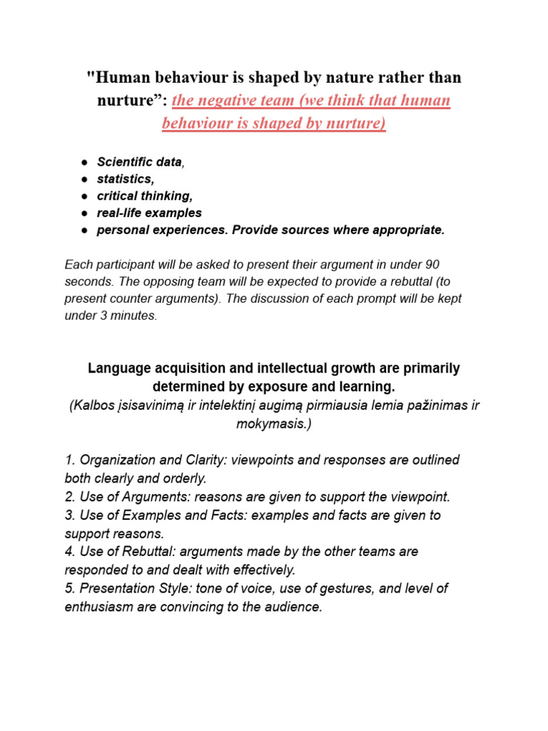 Human Behaviour Is Shaped by Nurture Rather Than Nature | PDF | Science ...