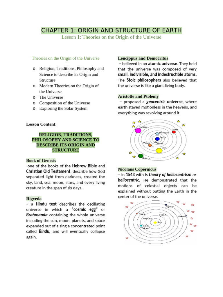 Earth Science - Theories On The Origin of The Universe | PDF | Universe ...