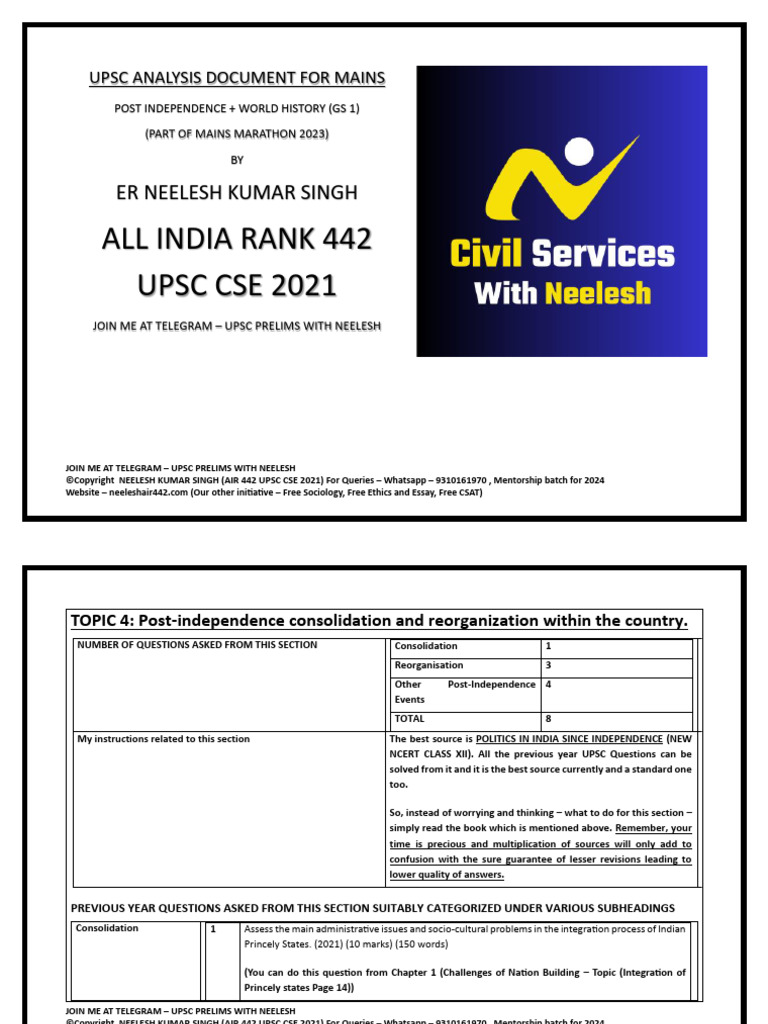 Upsc Analysis Document For World History + Post Independence | PDF ...
