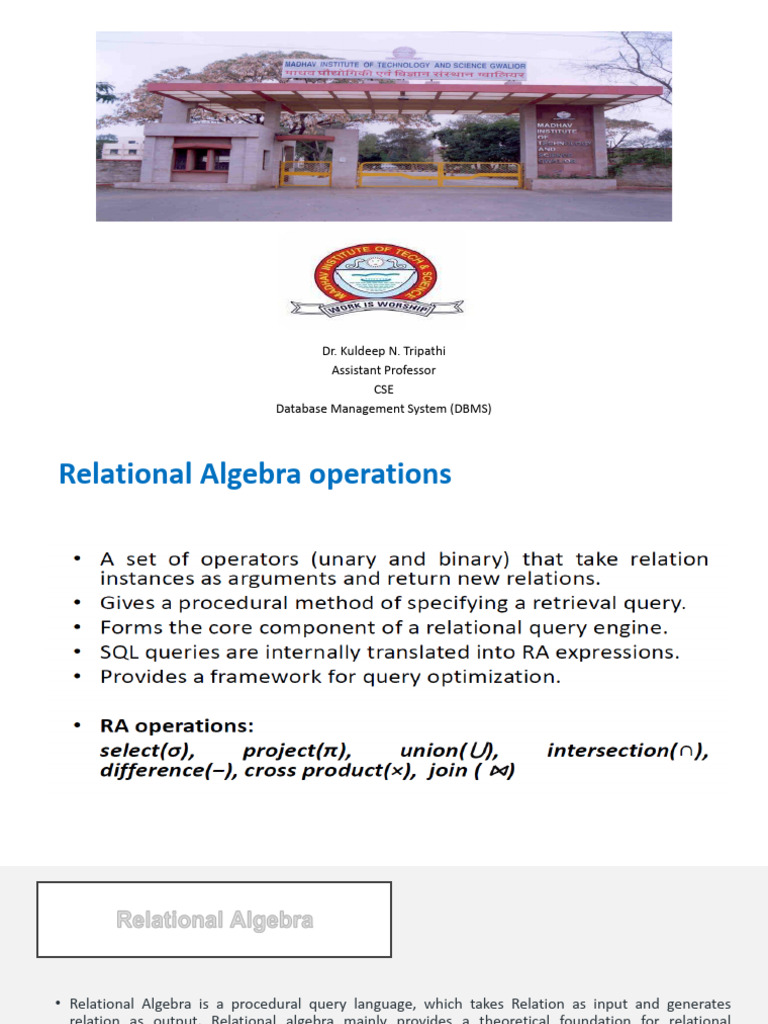 Relational Algebra | PDF | Relational Model | Data Model
