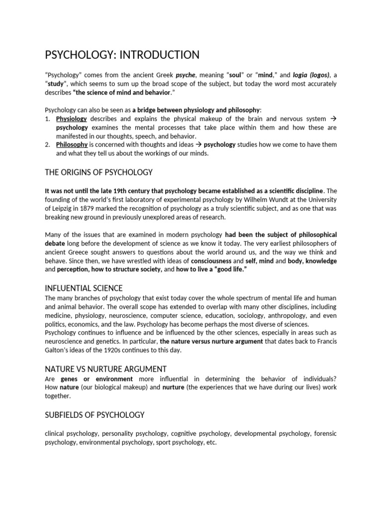 Origins and Impact of Psychology | PDF | Psychology | Mind