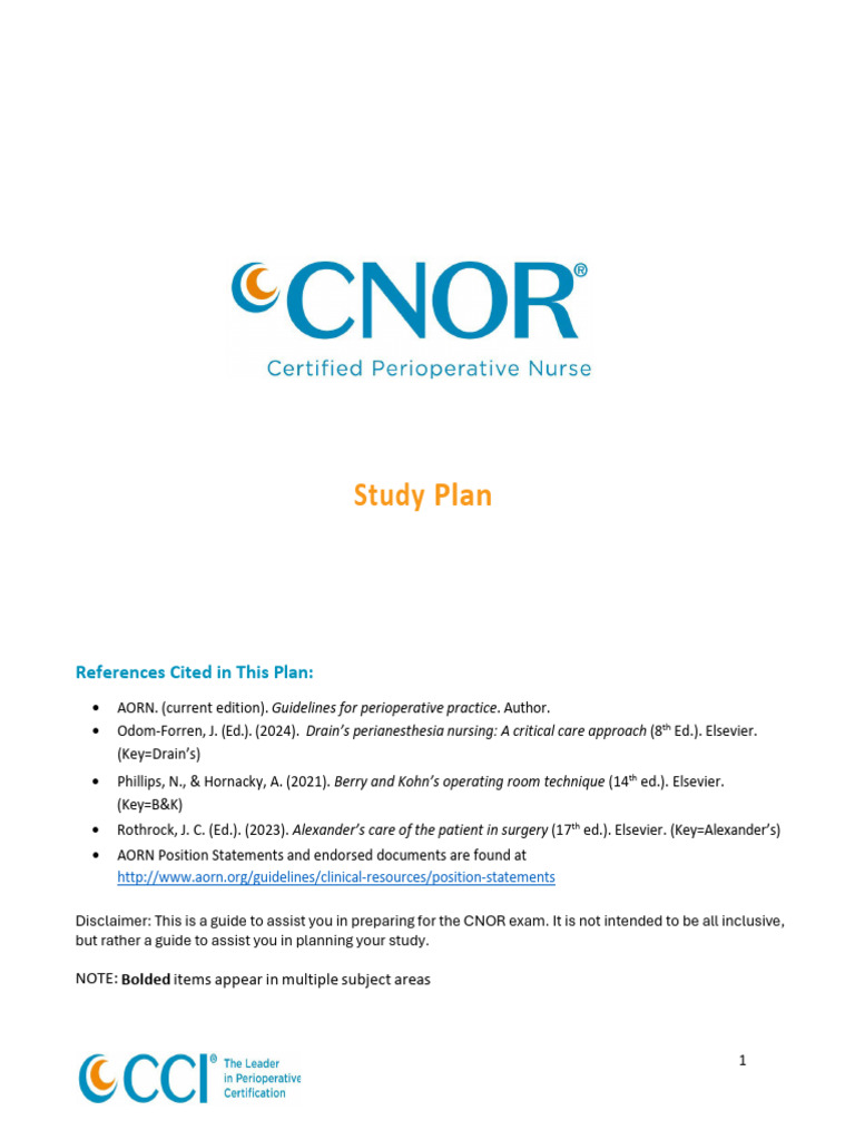 CNOR Exam Study Plan Guide | PDF | Anesthesia | Surgery