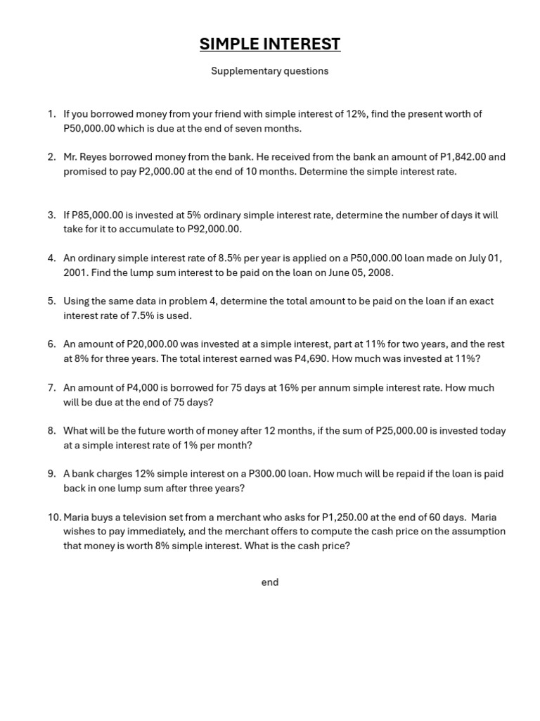 Simple Interest Calculation Examples | PDF