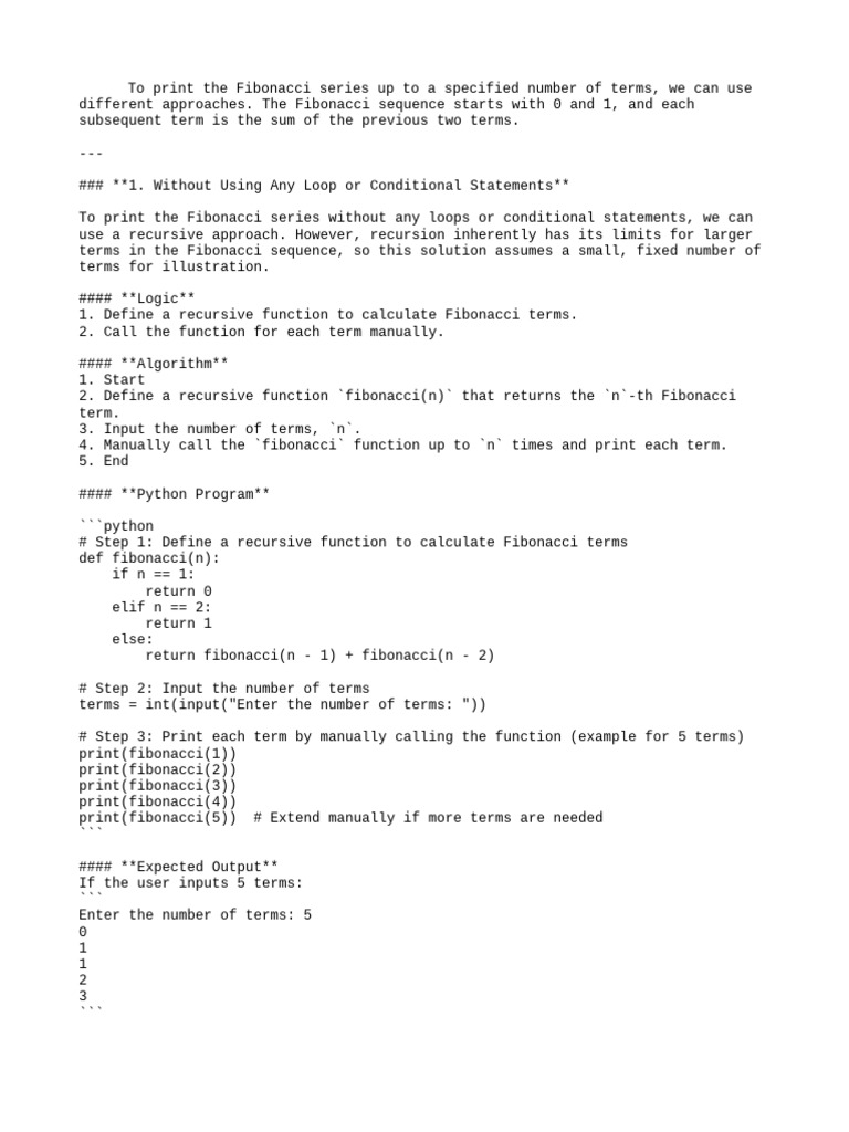Programme To Print Fibonacci Seiers Upto User Specified Number of Terms ...