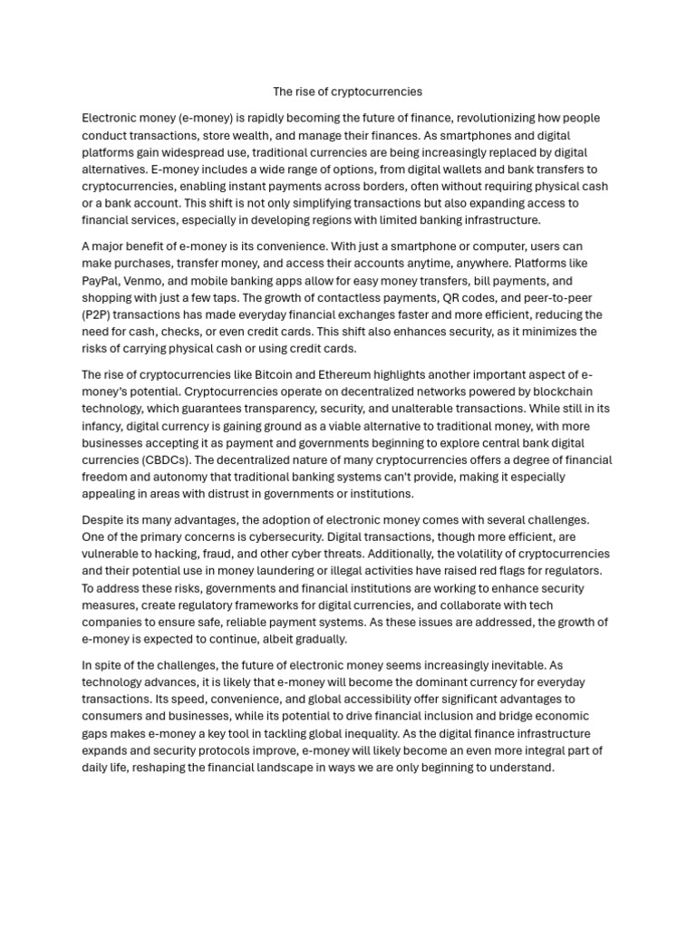The Future of Cryptocurrency and E-Money | PDF | Cryptocurrency | Money
