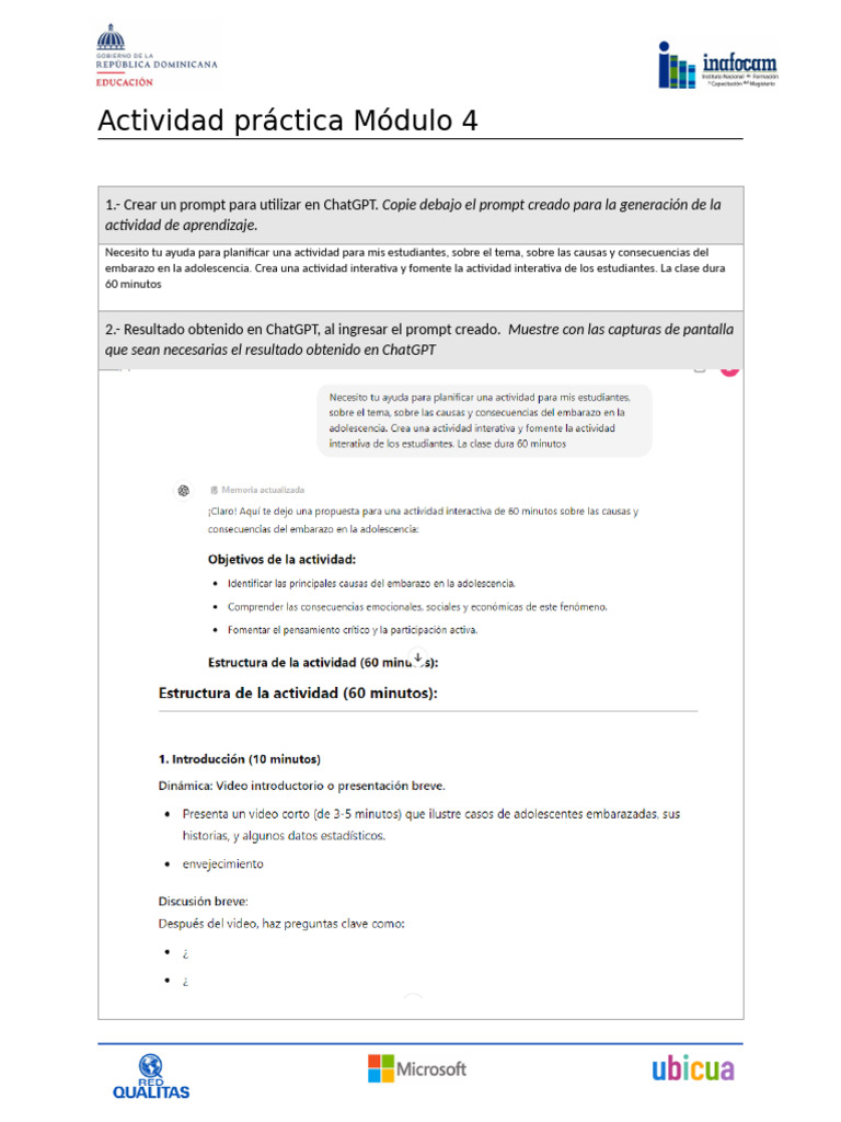 Plantilla Actividad Practica Modulo 4 | PDF