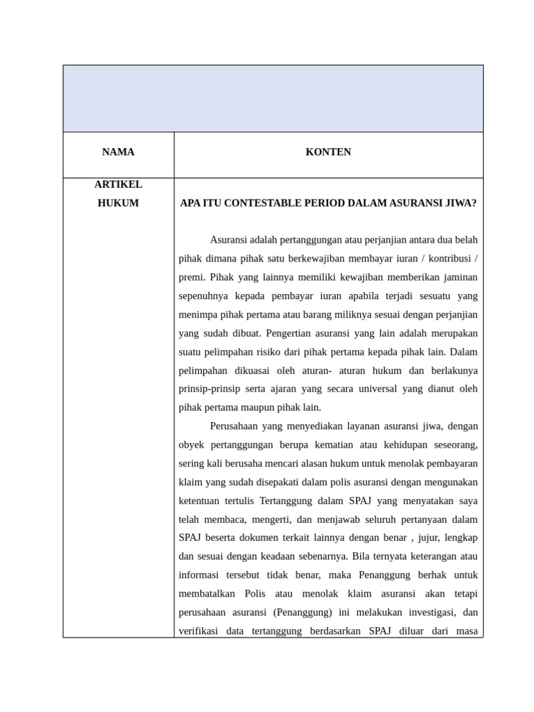 Apa Itu Contestable Period Dalam Asuransi Jiwa | PDF | Pengelolaan ...