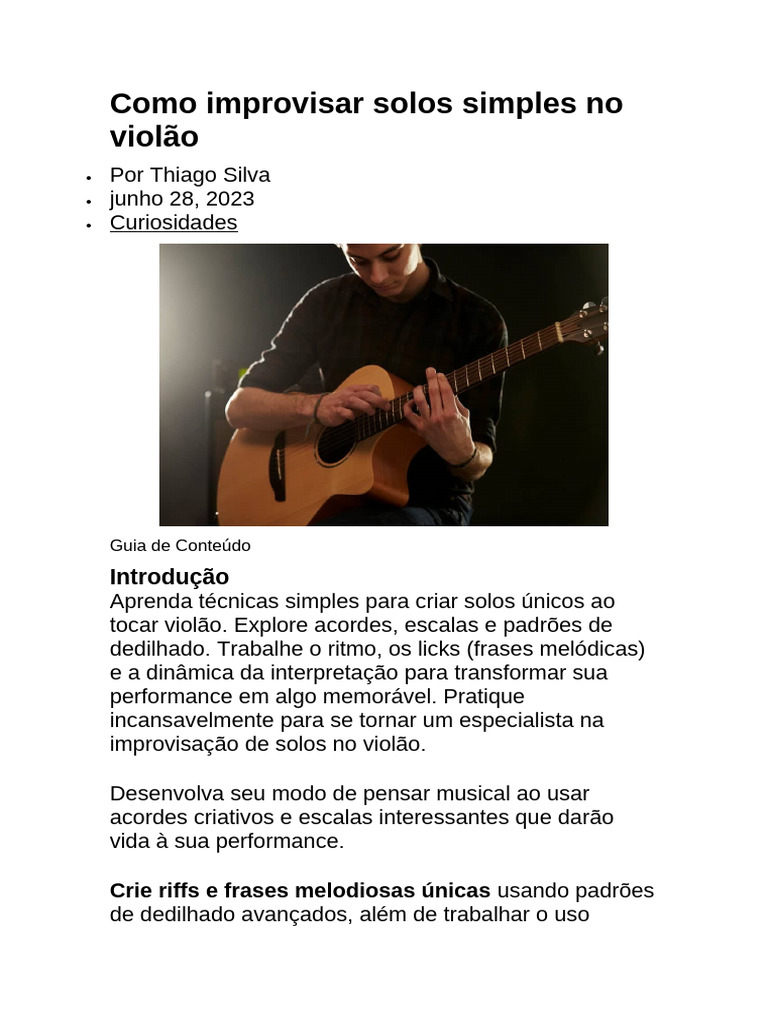 Como Improvisar Solos Simples No Violão | PDF | Violão clássico ...