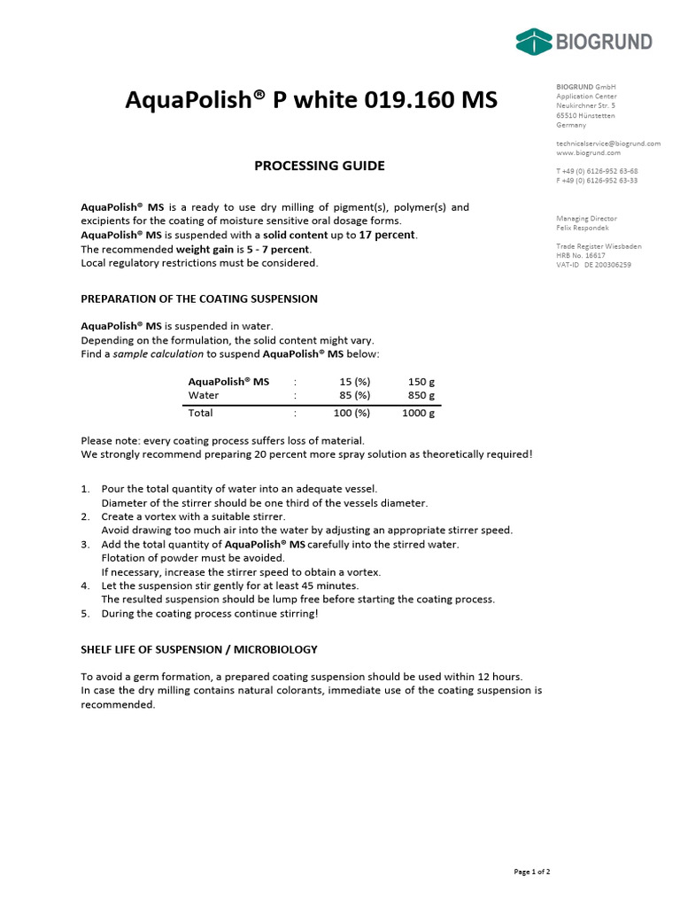 AquaPolish® P White 019.160 MS 108412 - Processing Guide 2024 | PDF ...