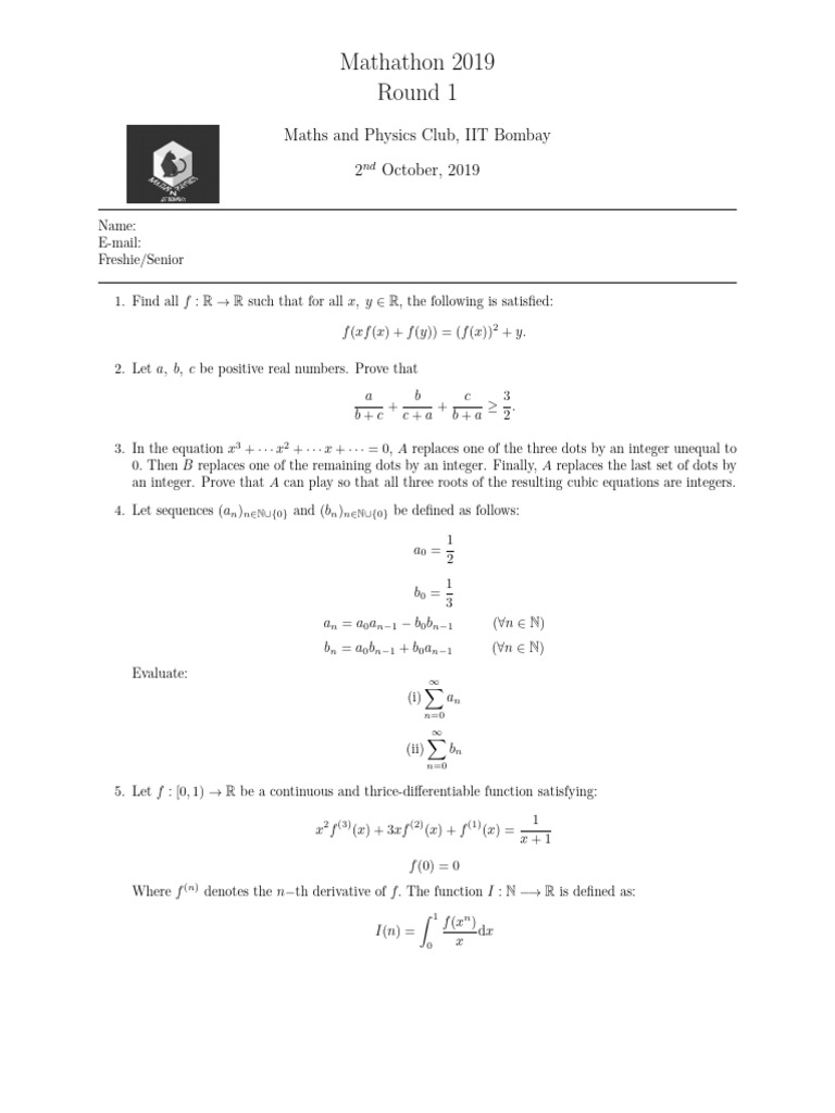 Round 1 | PDF | Mathematical Analysis | Euclidean Geometry