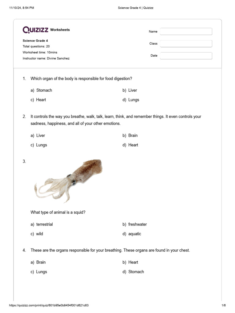 Science Grade 4 - Quizizz | PDF | Organisms