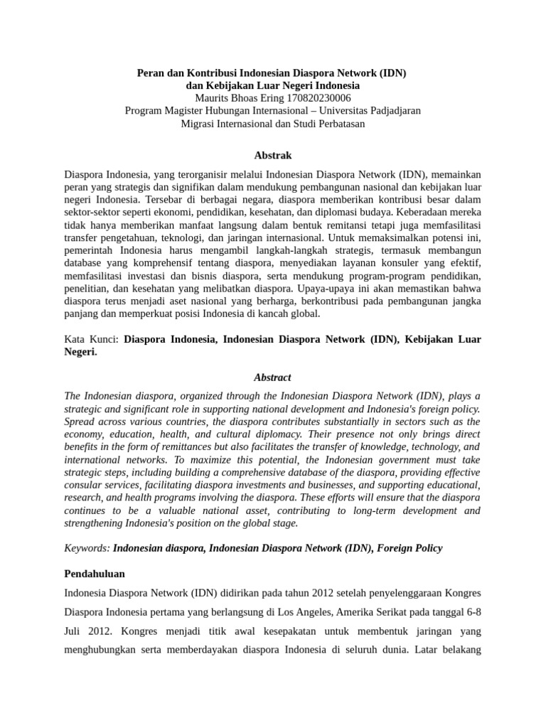 Indonesian Diaspora Network (IDN) Dan Kebijakan Luar Negeri Indonesia - Maurits Bhoas Ering ...